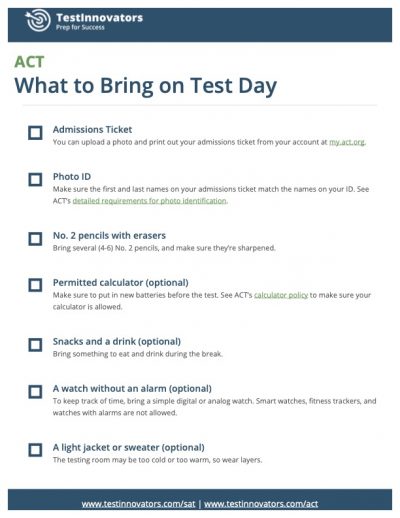 SAT and ACT Sample Informational Packet - Test Innovators