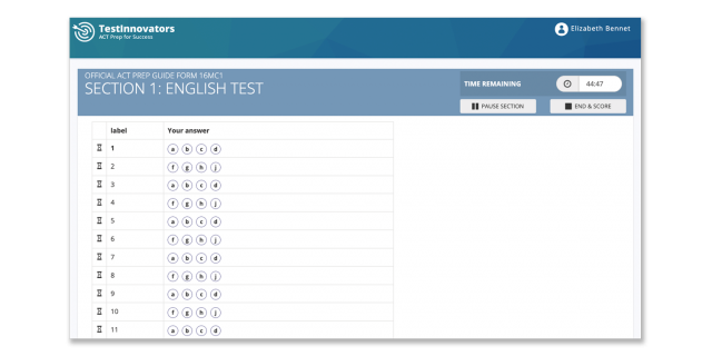 Scoring a Test Online - ACT Practice Test by Test Innovators